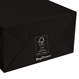 BagDream Recyclable Kraft Paper Gift Bag, 8x4.25x10.5 Inches, 100Pcs, Black, with Handles, Bulk, FSC Compliant, Multipurpose