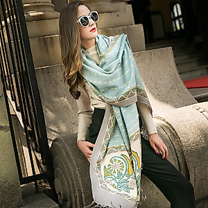 DANA XU 100% Merino Wool Extra Large Pashmina Blanket Travel Scarf Cashmere Wrap for Women Fall Winter Oversize Shawl Floral