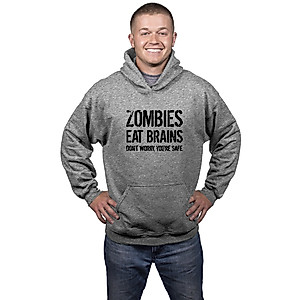 Crazy Dog Unisex Zombies Eat Brains Don't Worry You're Safe Novelty Hoodie Funny Halloween Sweat Shirt Undead Sarcastic Humor Sweater Light Heather Grey XXL