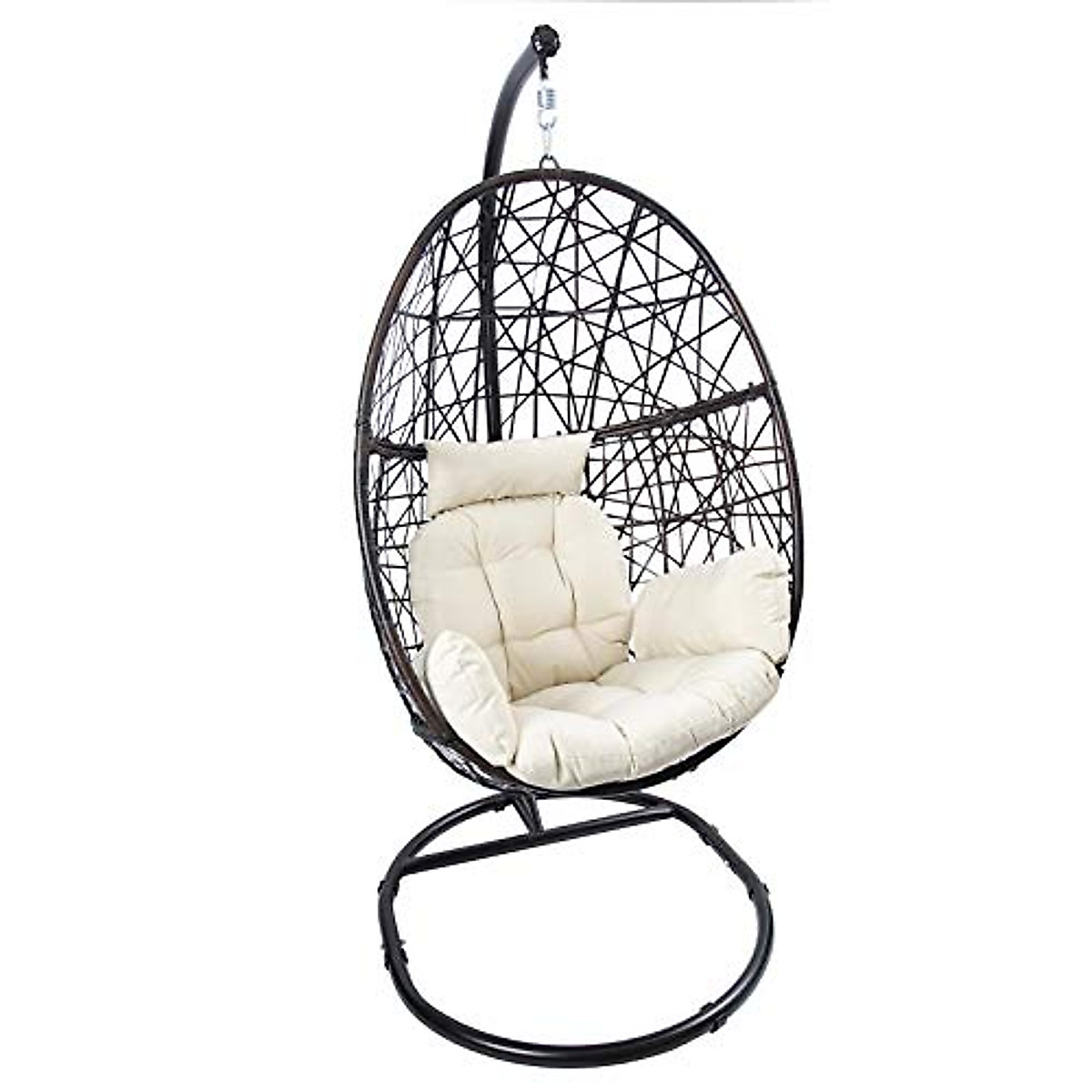 LUCKYBERRY Outdoor Wicker Tear Drop Hanging Egg Chair Color Cushion Beige