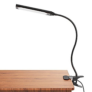JUANWE LED Desk Lamp Reading Light, Clip on Light, Dimmable Clamp Light with USB Charging Port, 3 Modes & 14 Brightness Levels 5W LED Metal Clip Light, Black