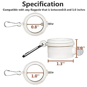 Tangle Free Flag Pole Mounting Ring Clip - Rotating Flapole Mounting Rings with Metal Clips 360 Degree Free Rotating Adjustable Fasteners 1 Pair (White 1 Inch)