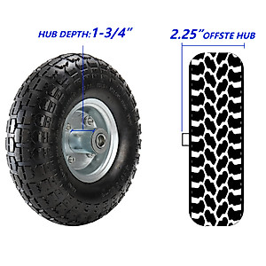 Yarlung 2 Pack 10 Inch Pneumatic Air Filled Tires on Wheels for Hand Truck, 4.10/3.50-4" Heavy-Duty Replacement Wheels Tires for All Purpose Utility Cart, Garden Cart, 2.25"Offset Hub, 5/8"Bearings