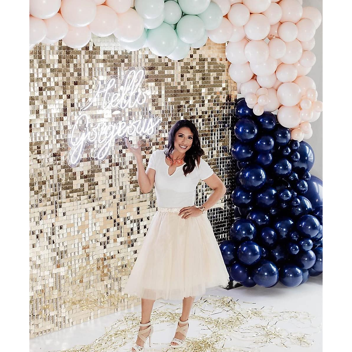 Square Shimmer Panels Light Gold Sequin Backdrop Shimmer Wall Backdrop 36 Panels Glitter Photo Backdrops for Birthday Anniversary Wedding Engagement Decoration