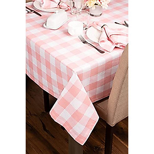 DII Buffalo Check Collection, Classic Farmhouse Tablecloth, Tablecloth, 52x52, Pink & White