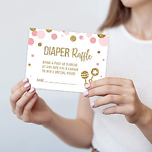 Andaz Press Blush Pink Gold Glitter Girl Baby Shower Party Collection, Games, Activities, Decorations, Diaper Raffle Cards, 30-pack