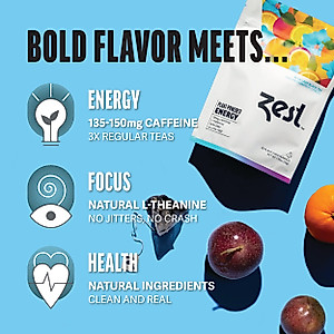 Zest 135-150mg High Caffeine Energy Leaf Blends - Variety Sampler Pack - Black Tea & Green Tea - 80 Tea Bags - Natural Strong Flavored Healthy Coffee Alternative Highly Caffeinated Keto Substitute