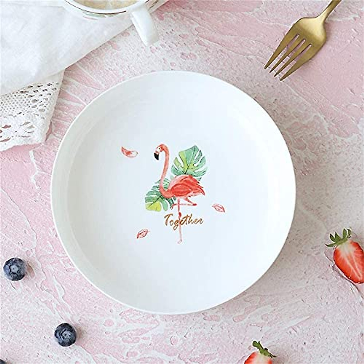 WooDeY Pasta Bowls Flamingo Tableware Beautiful Plate Jingdezhen Breakfast Ceramic Deep Plate Salad Bowls