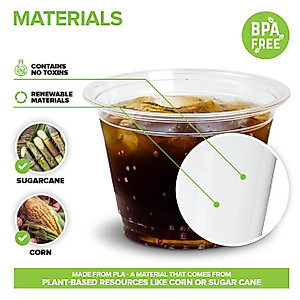 Stock Your Home 9 oz Clear Commercially Compostable Cold Cups Plant Based Eco Party Cup, Environmentally Friendly Recyclable Disposable Sustainable for Water, Wine & Beer Sample (50 Pack)