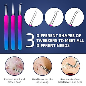 Blackhead Extractor Tools, Ybaoo 10 Pcs Professional Pimple Popper Tool Kit with Metal Case for Quick and Easy Removal of Blackheads,Pimples,Zit Removing,Facial and Nose(Colorful)