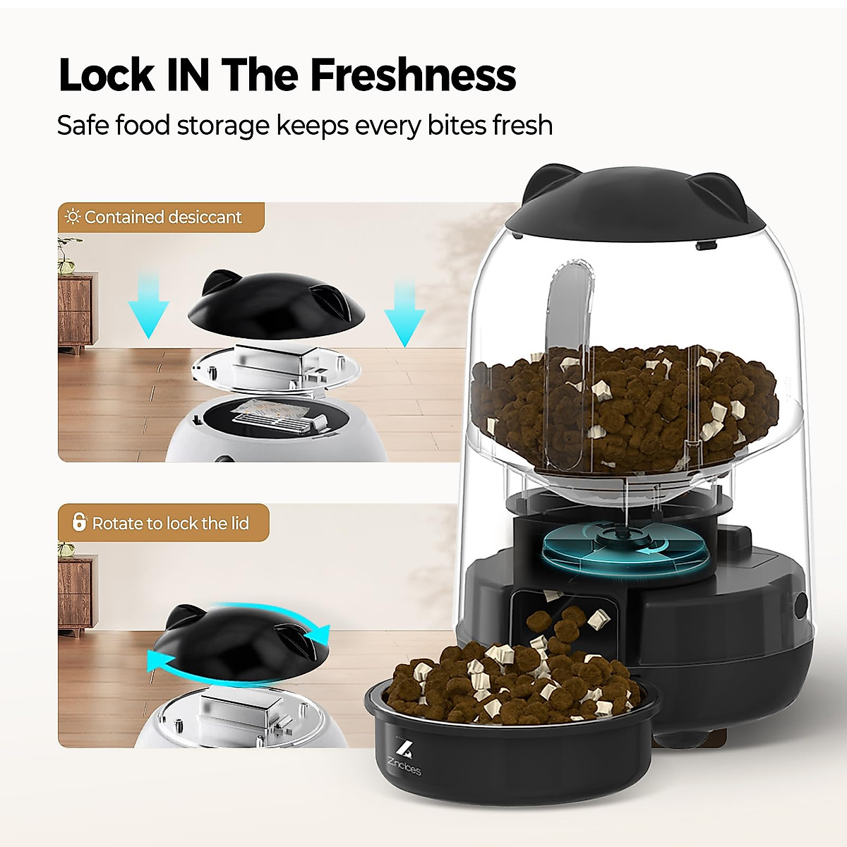 Automatic Cat Feeder, 3L Timed Cat Feeder for Dry Food Up to 6 portions, 6 Meals/Day, Dual Power Supply Cat Feeders