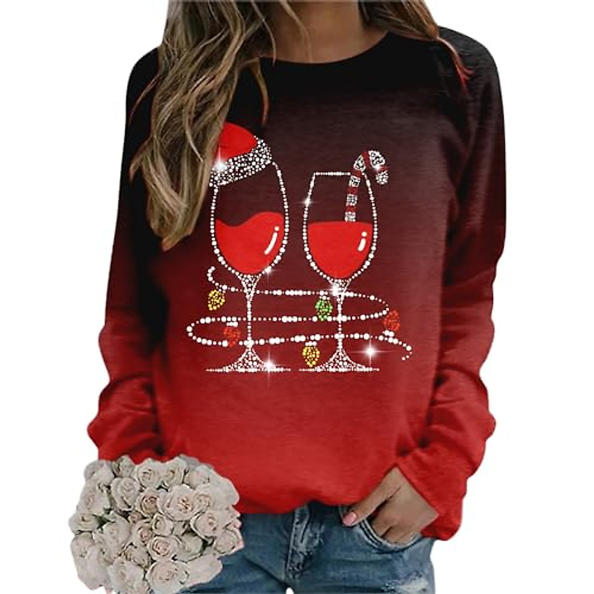 SNKSDGM christmas sweatshirts for women womens sweater xmas christmas graphic print christmas graphic print oversized fuzzy batwing short sleeve fashion 2023 y2k clothing western dress for women ugly
