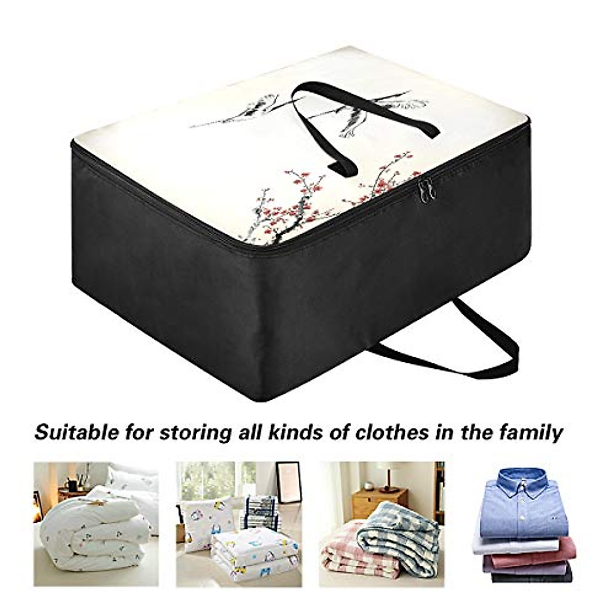 Blueangle Dayan Ink Painting Comforter Storage Bag - Folding Organizer Bag for King/Queen Comforters, Pillows, Blankets, Bedding/Quilt, Duvet, 27.5"x19.7"x11"