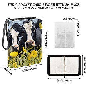 PYBUG Highland Cow Trading Card Binder with Nylon Strap 4-Pocket Waterproof PU Leather Card Collection Binder for 400 Cards Sturdy Card Holder Folders for Game Cards,Sports Cards