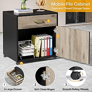 Tribesigns 70.8" L-Shaped Executive Desk with Drawer Cabinet, Large Executive Office Desk with Separate File Cabinet, Home Office Desk Workstation Business Furniture Set, Retro Gray