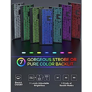 Wireless Keyboard and Mouse with 15 Backlit Effects, Rechargeable Keyboard Mouse Combo with Phone Holder, 2.4G Lag-Free, Silent Light Up Keyboard & Mouse Set for Windows, Mac, PC, Laptop -by SABLUTE
