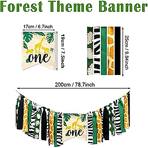 Baby 1st Birthday Party Decorations Supplies For Boy Girl Kids First Birthday Shower Jungle Safari Theme With Wild One Highchair Banner Crown Cake Topper Set of 3