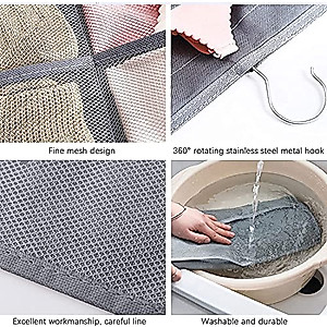 Oxeanus Closet Hanging Organizer with Mesh Pockets And Rotating Metal Hanger,Dual Sided Wall Shelf Wardrobe Storage Bags,Oxford Cloth Space Saver Bag for Bra Underwear Underpants, Gray, 42.5Xx79CM