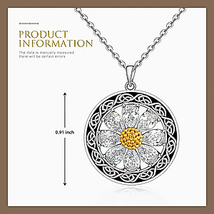 Talonior Daisy Necklace for Women Sterling Silver Celtic Knot Birth Flower Sunflower Necklace Pendant Cubic Zirconia Sunshine Daisy Jewelry Gifts