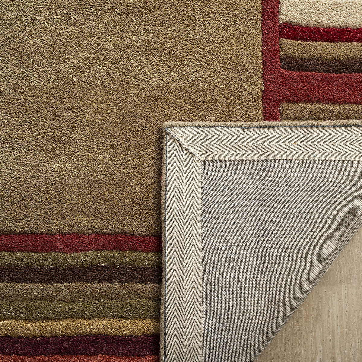 Martha Stewart Collection by SAFAVIEH 8' x 10' Lead Gray MSR4715B Handmade Striped Border Wool & Viscose Area Rug