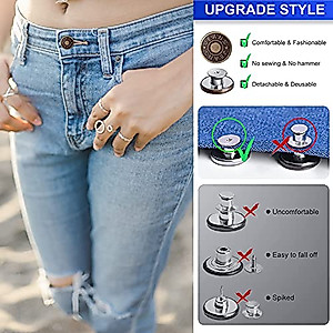 12 Sets Adjustable Buttons for Jeans, 20mm No Sew Instant Metal Buttons, Removable Jean Buttons Replacement Repair Kit with Threads Rivets and Screwdriver