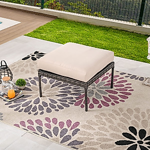 LOKATSE HOME 2 Piece Outdoor Footstool Patio Ottoman with Soft Thick Cushion for Garden Yard Deck Sunroom, Beige