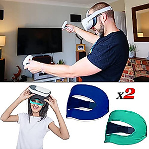 2Pcs VR Eye Mask Cover, Adjustable VR Face Mask Head Strap Sweatband with Elasticity, Breathable VR Masks Sweat Band for Oculus Sweat Quest 2