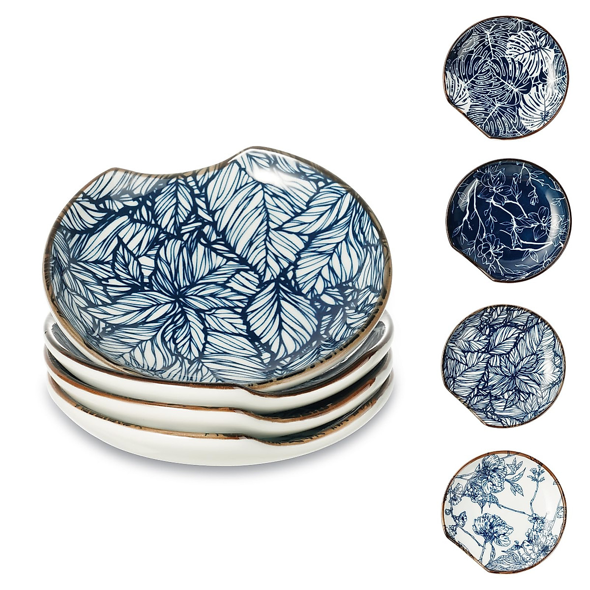 Ceramic Spoon Rest for Stove Top - Set of 4 Cooking Spoon Rest for Kitchen Counter 4.8 Inches Ceramic Pasta Spoon, Oven and Microwave Safe