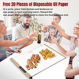 Silicone Food Warming Mat, Portable Electric Heating Tray with 3 Adjustable Temperature Settings Safety Lock Kitchen Warmer Mat Roll Up Family Party Indoor Outdoor Camping Thanksgiving