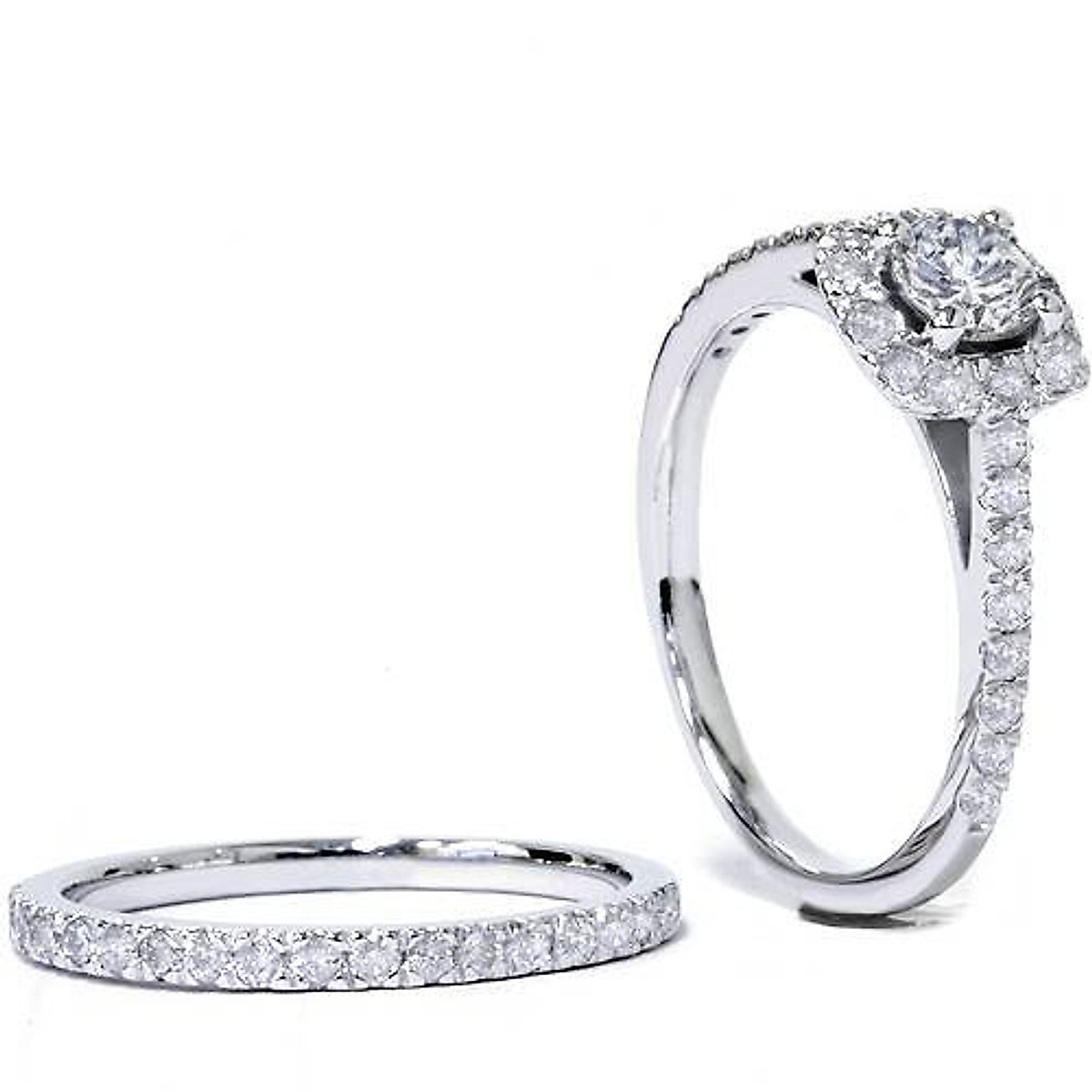 1 ct Diamond Cushion Halo Engagement Wedding Ring Set 14k White Gold - Size 7