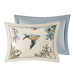 Madison Park Quincy Cozy Comforter Nature Scenery Design - All Season Bedding, Matching Bed Skirt, Decorative Pillows, Quincy, Leaf & Bird Khaki Queen(90"x90") 7 Piece