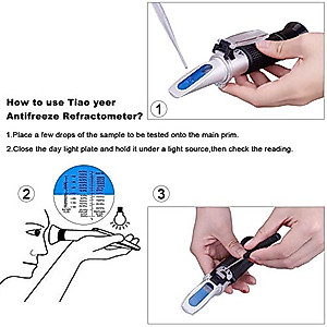 Tiaoyeer Antifreeze Refractometer - 3-in-1 Coolant Tester for Checking Freezing Point, Concentration of Ethylene Glycol or Propylene Based Automobile Antifreeze Coolant and Battery Acid Condition