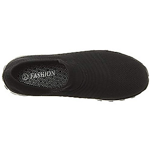 Women's Walking Shoes Sock Sneakers - Mesh Slip On Air Cushion Lady Girls Modern Jazz Dance Easy Shoes Platform Loafers Pure Black,8