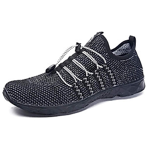 DLGJPA Men's Quick Drying Water Shoes for Beach or Water Sports Lightweight Slip On Walking Shoes Allblack 7