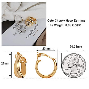 LILIE&WHITE Gold Clip on Hoop Earrings For Women Fashion Clip on Earrings For Women Chunky Hoop Earrings No Piercing Fake Earrings Costume Jewelry