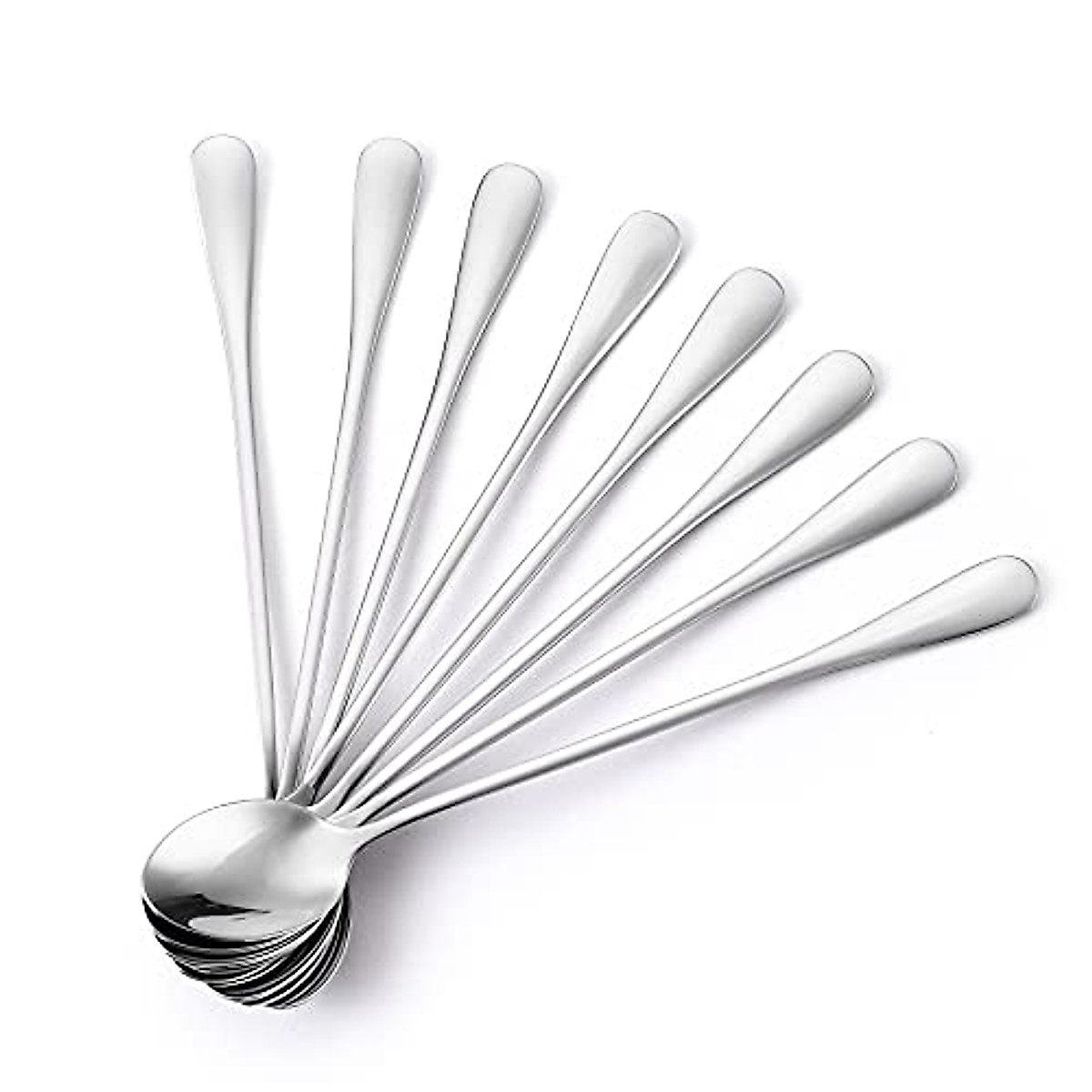 Marco Almond® KYA60 Iced Tea Spoon, Ice Cream Spoon, Titanium Coated Stainless Steel Long Handle Spoons for Coffee, Cocktail Stirring, Milkshake, Latte, Pack of 8, Silver