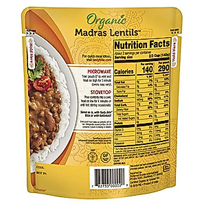 Tasty Bite Organic Indian Madras Lentils, Microwaveable Ready to Eat Entree, 10 Ounce (Pack of 6)