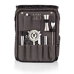 PICNIC TIME Bar Backpack 16-Piece Portable Cocktail Set, Portable Bar Case with Cocktail Shaker Set, (Gray)