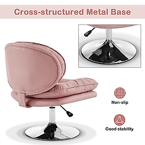 MCombo Swivel Accent Chair with Height Adjustment, Upholstered Desk Chair for Living Room Office 4846 4473 (Round Base, Pink)