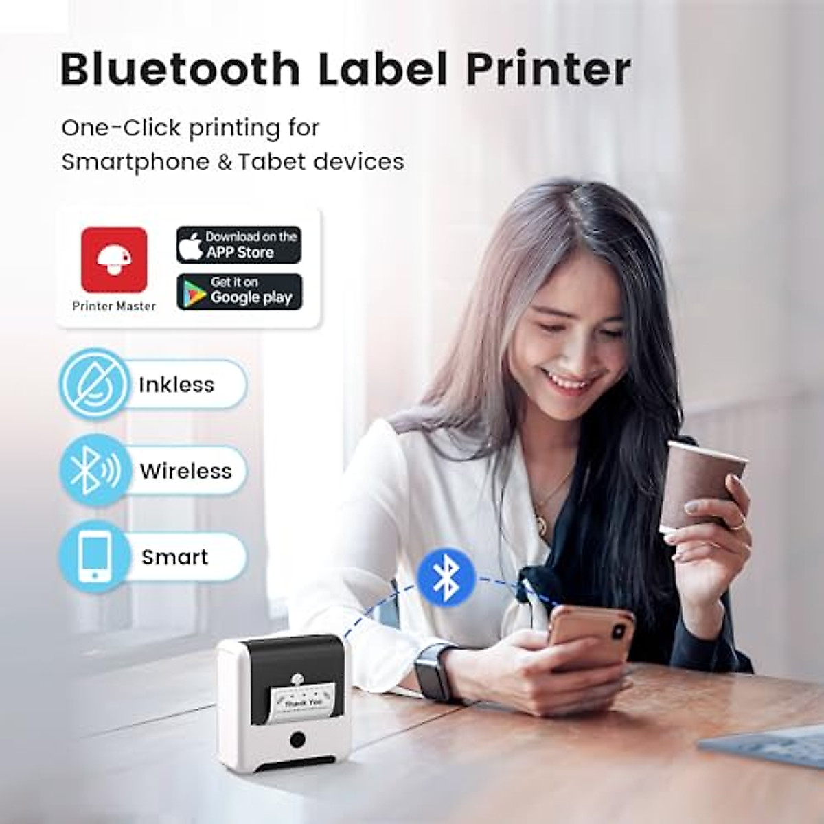 Memoking Bluetooth Label Maker - M200 Thermal Label Printer for Small Business, Address, Logo, Mailing, Office Organization, Kitchen, Label Maker Machine for Phones & PC, 3 Roll Labels