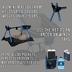 ER EZ - Ultralight Folding Camping Chair, Heavy Duty Portable Compact for Outdoor Camp, Travel, Beach, Picnic, Festival, Hiking, Lightweight Backpacking - Includes Free Sand Net! (Blue)