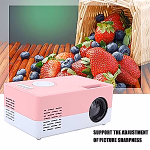 Mini Projector, 1080P Hi‑Fi Stereo Video Media Projector Movie Projector with Rack & Remote Control, 60'' Projector Screen, Portable Projector Home Theater for Entertainment (White Pink)