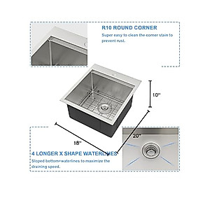 Lordear Bar Sink 18x20x10 Inch Drop In Bar Sinks Stainless Steel 16 Gauge Topmount Kitchen Sink Single Bowl Workstation Sink With Cutting Board RV sinks