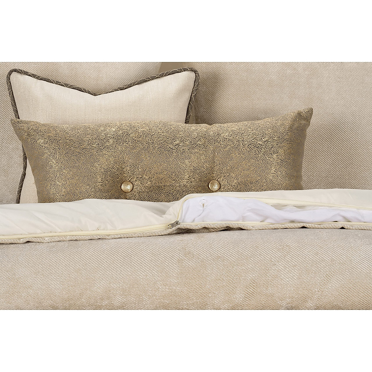 Overstock F Scott Fitzgerald Rhythm and Rhyme Cream Luxury Duvet Cover and Insert Set King 6 Piece