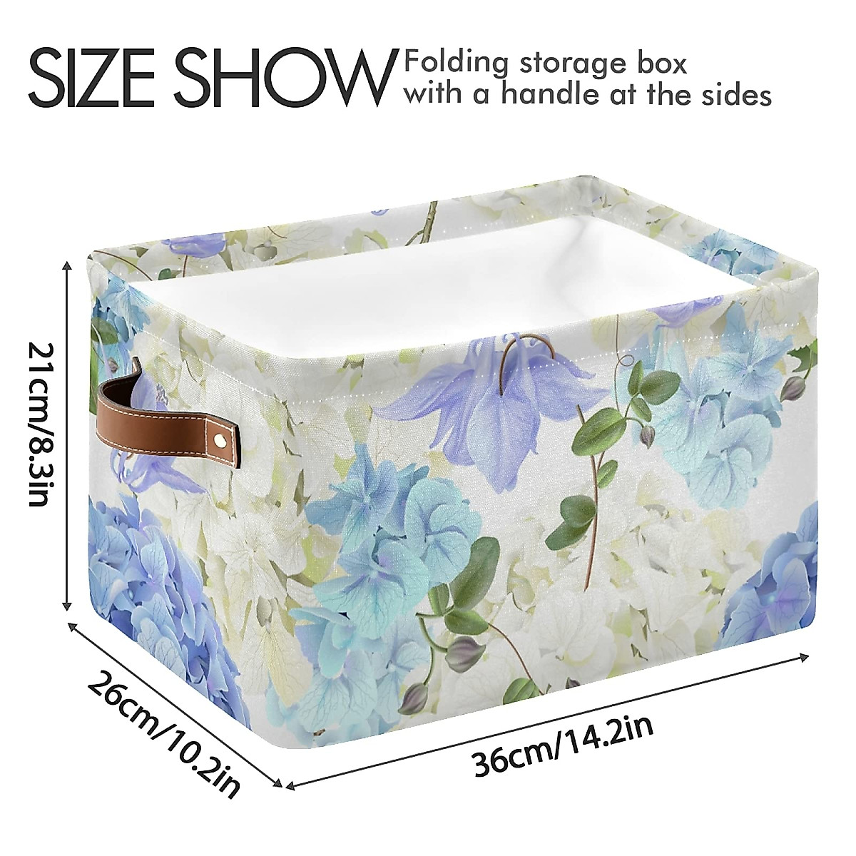 susiyo Blue White Hydrangea Flowers Storage Bins 2 Pcs, 14 x 10 inch Canvas Storage Basket for Shelves Closet Organizing