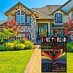 Dyrenson Love to Read Inspirational Quotes Hearts Book Decorative Garden Flag, Motivational Saying Words House Yard Lawn Outside Decorations, Positive Black Rainbow Outdoor Small Burlap Decor 12 x 18