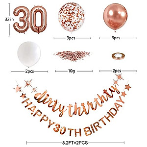 Rose Gold Dirty Thirty Happy 30th Birthday Banner Garland Foil Balloon 30 for Womens 30th Birthday Decorations Hanging Dirty Thirty 30 Year Old 30 Fabulous Birthday Party Supplies Backdrop for Her