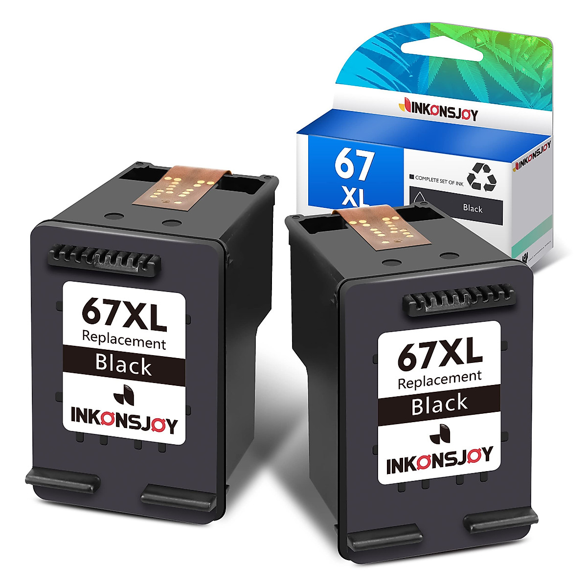 INKONSJOY Remanufactured 67 XL Black Ink Cartridge for HP Printers - 67XL Ink Cartridges for DeskJet 2700 2725 2752 2755 2732 Plus 4100 4152 4155 4140 Envy 6000 6055 6052 Pro 6400 6452 Replacement