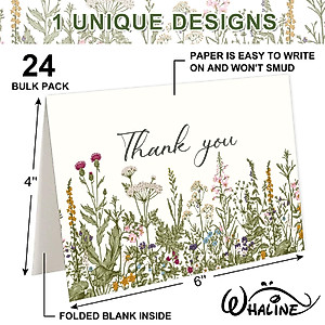 Whaline 24 Pack Vintage Wild Floral Thank You Cards Bulk Retro Botanical Green Leaves Herbs Greeting Cards with Envelope Sticker for Birthday Wedding Baby Shower Bridal Shower