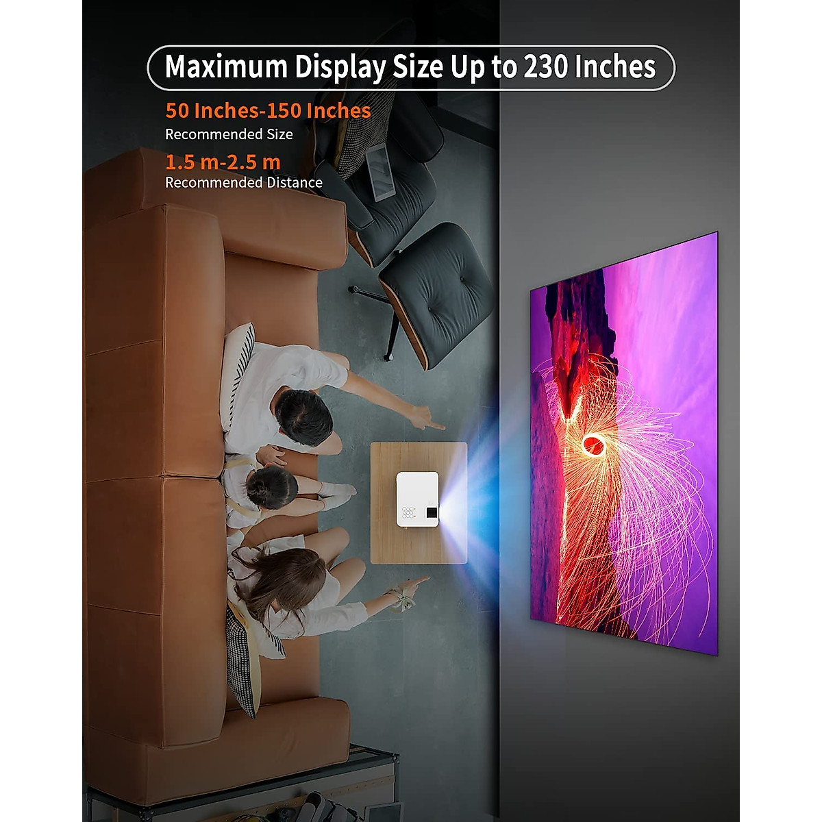 Projector Mini 1080P Supported Portable Projector Home Cinema Movie Projector with VGA, HDMI, TF, AV, USB and Remote Control